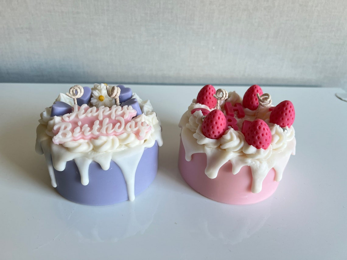 Birthday Cake Candle Strawberry Cake Candle Purple Cake - Etsy
