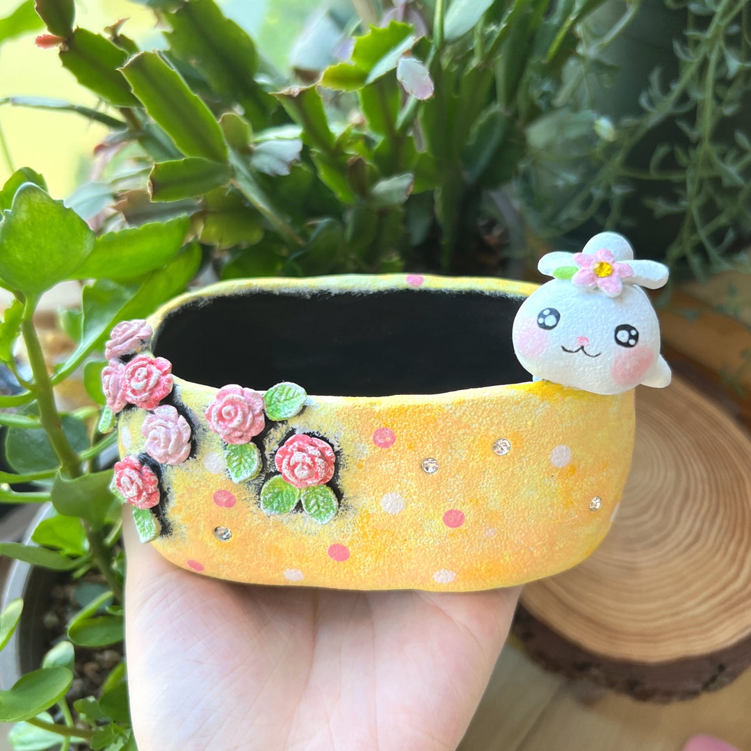 Handmade and Hand Painted Succulent Planter Pot With Cute Bunny and Red ...