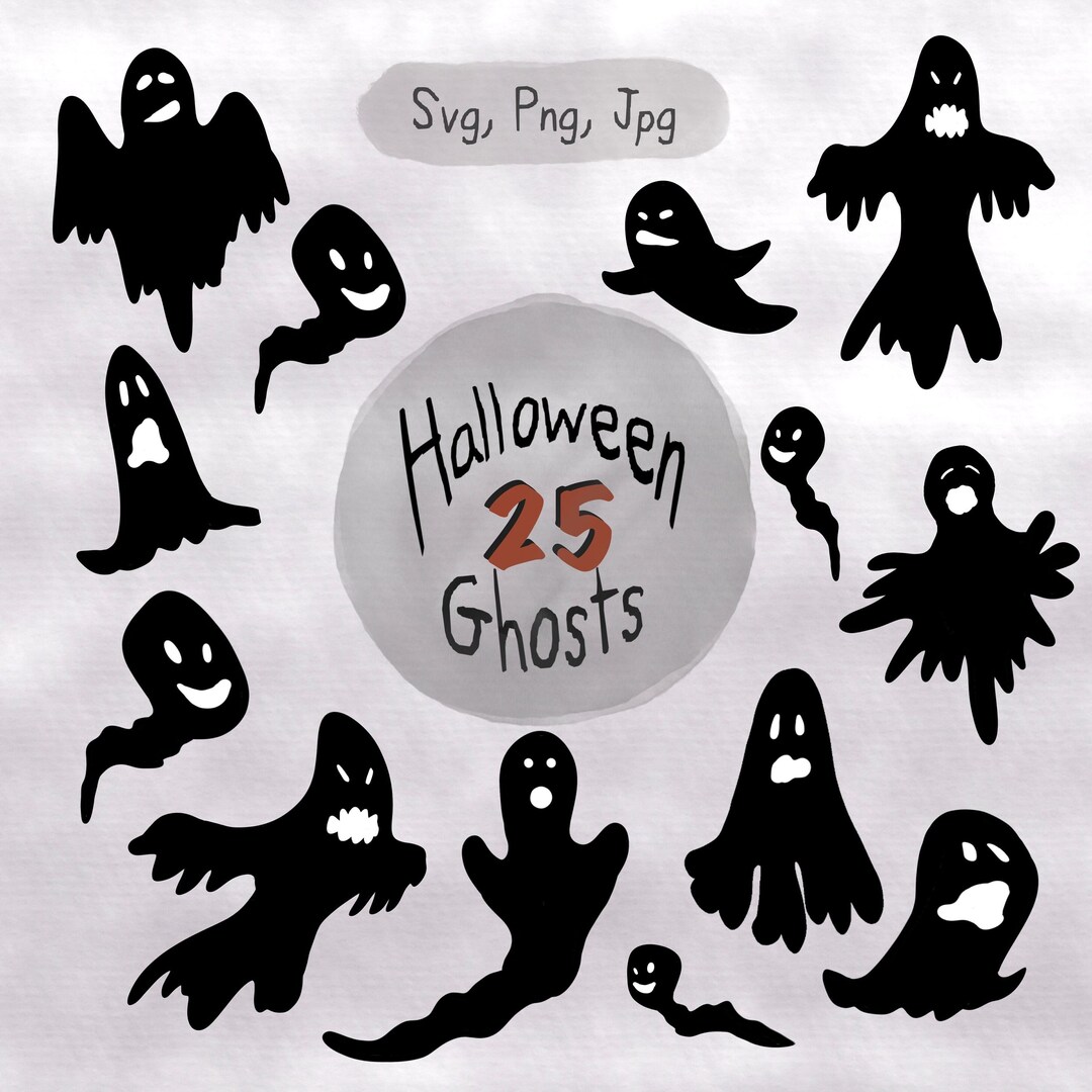 HALLOWEEN GHOSTS Clipart, 25 Png Files, 25 Jpeg Files, 25 Svg Files ...