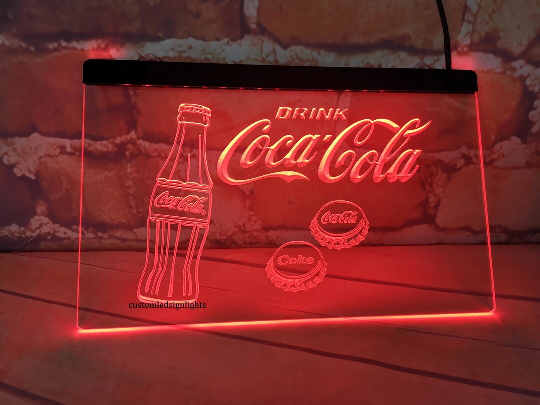 Coca Cola, Coca Cola Sign, Neon LED Sign, Acrylic, Coke Bottle, Hanging ...