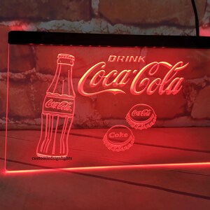Coca Cola, Coca Cola Sign, Neon LED Sign, Acrylic, Coke Bottle, Hanging ...