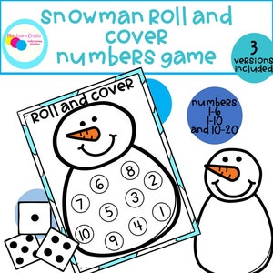 Snowman Theme Roll and Cover Game, Preschool Math, Kindergarten Math ...