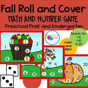 Fall Theme Math Game for Preschool, Roll and Cover Math Activity ...