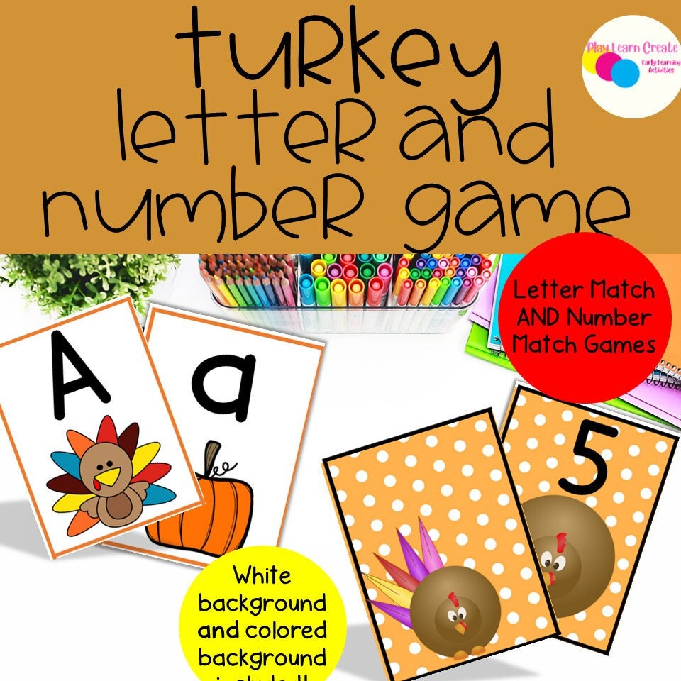 Turkey Letter and Number Games, Literacy Game, Math Game, Thanksgiving ...