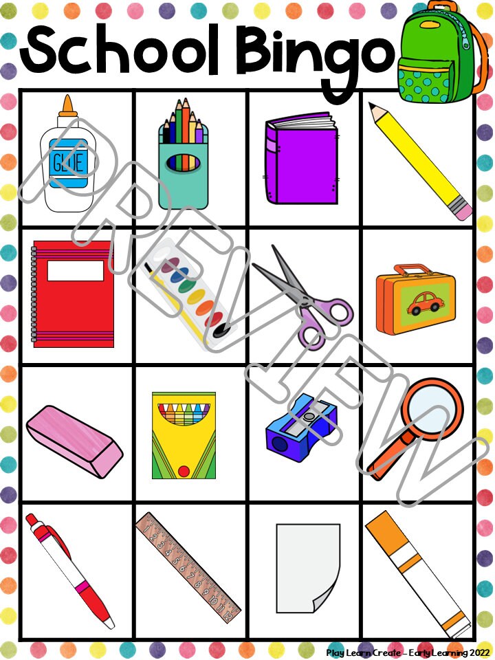 Back to School Bingo Game, School Themed Learning, Printable Bingo Game ...