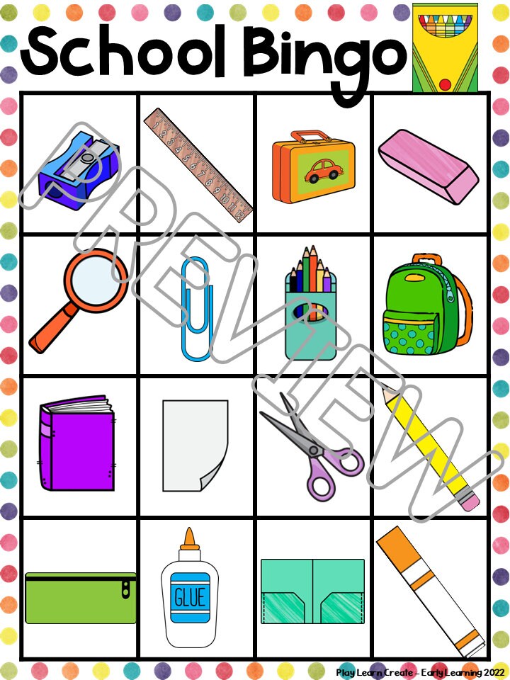 Back to School Bingo Game, School Themed Learning, Printable Bingo Game ...