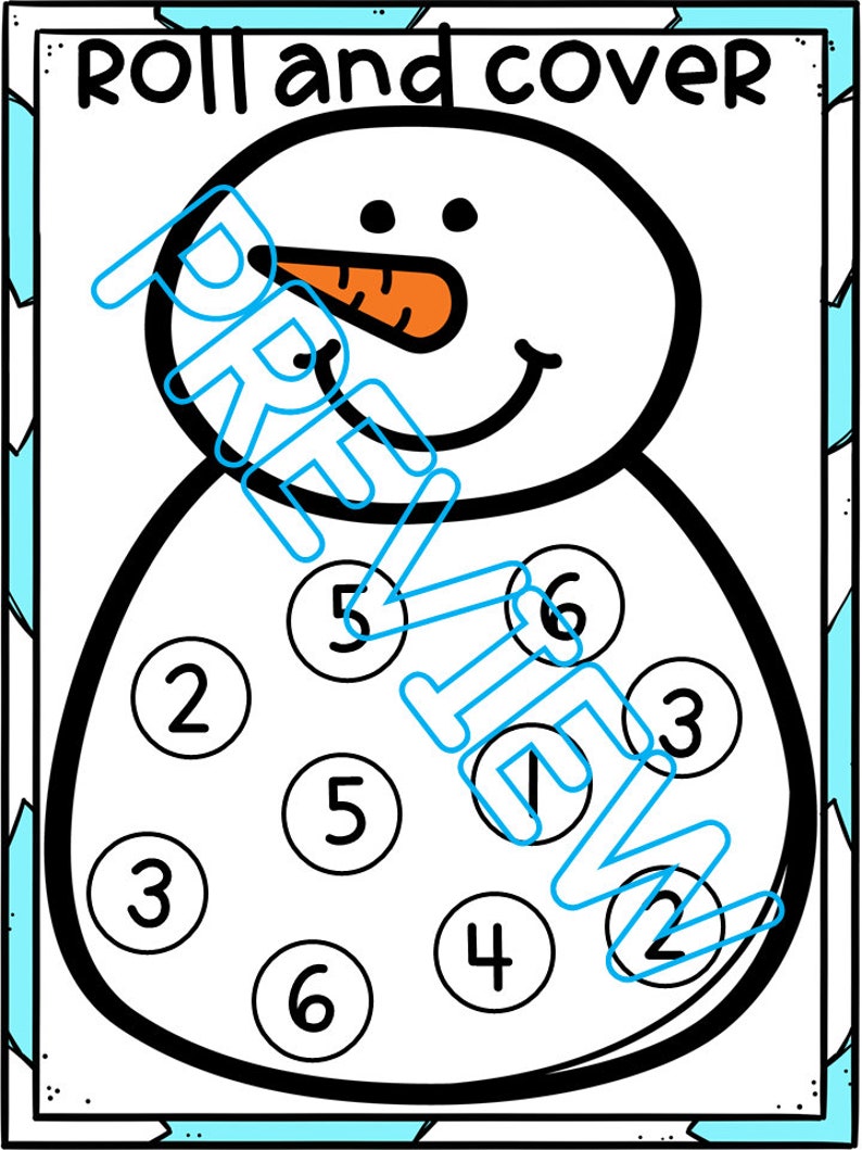 Snowman Theme Roll and Cover Game, Preschool Math, Kindergarten Math ...