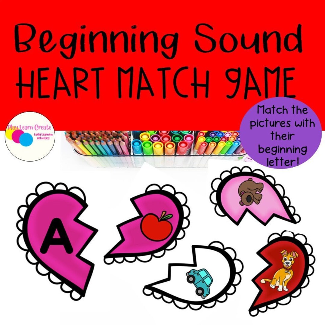 Printable Beginning Letter Sound Game, Heart Puzzles Game, Valentine's ...