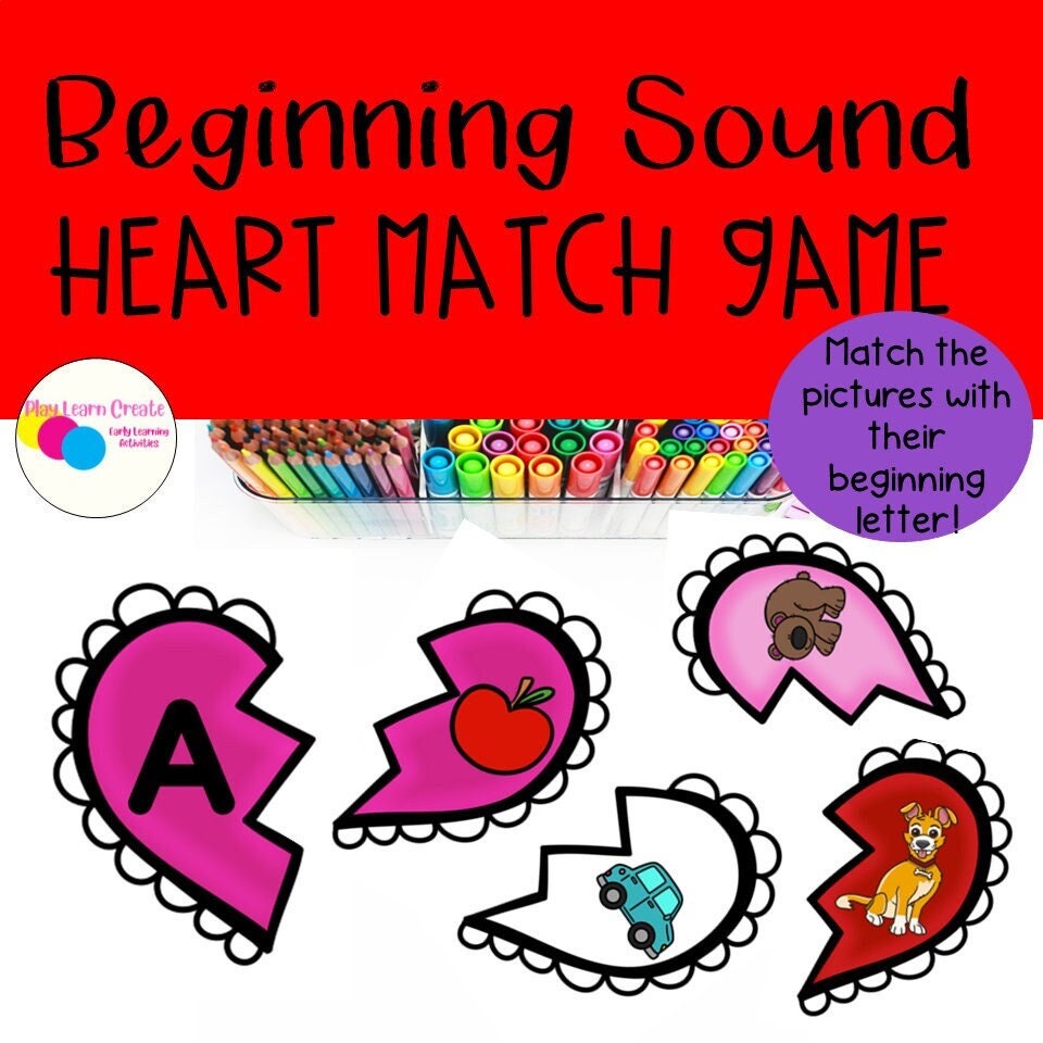 Printable Beginning Letter Sound Game, Heart Puzzles Game, Valentine's ...