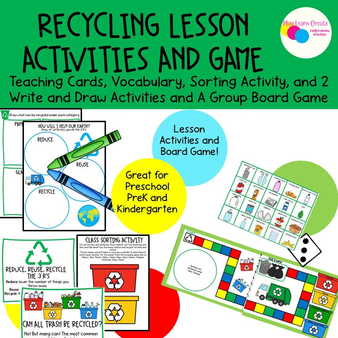 Recycling Learning Bundle, Printable Recycling Lesson, Preschool ...