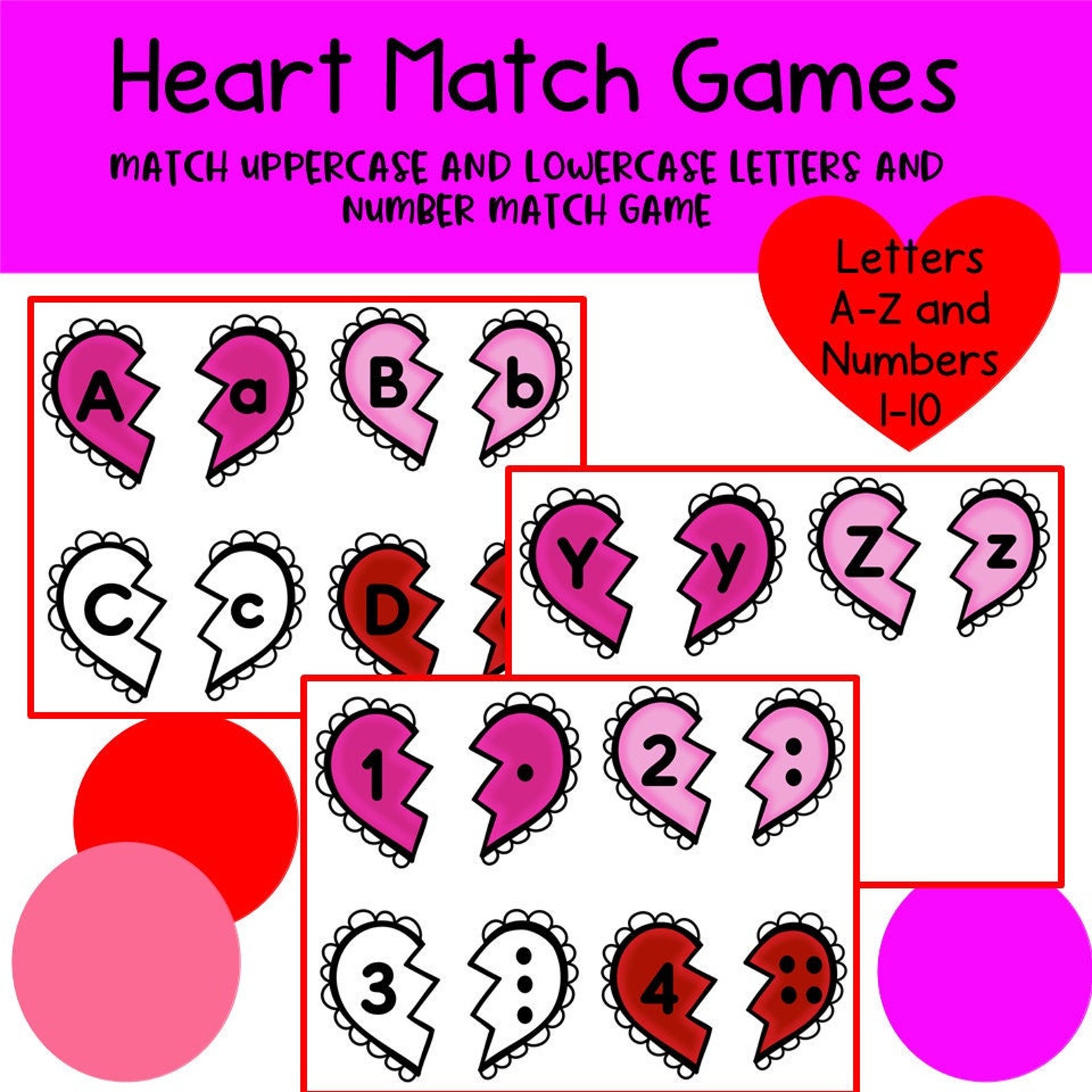 Heart Letter Matching Game, Printable Valentine's Day Game, Uppercase ...
