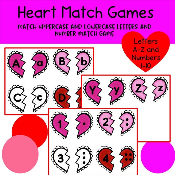 Heart Letter Matching Game Printable Valentine's Day | Etsy