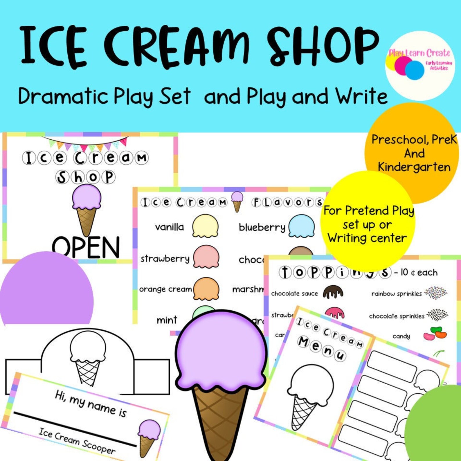 Ice Cream Dramatic Play Set, Pretend Play Ice Cream Shop, Preschool ...