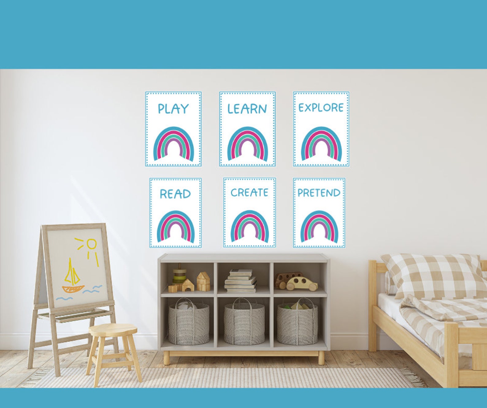 Printable Teal Rainbow Signs, Playroom Signs, Classroom Signs, Play ...