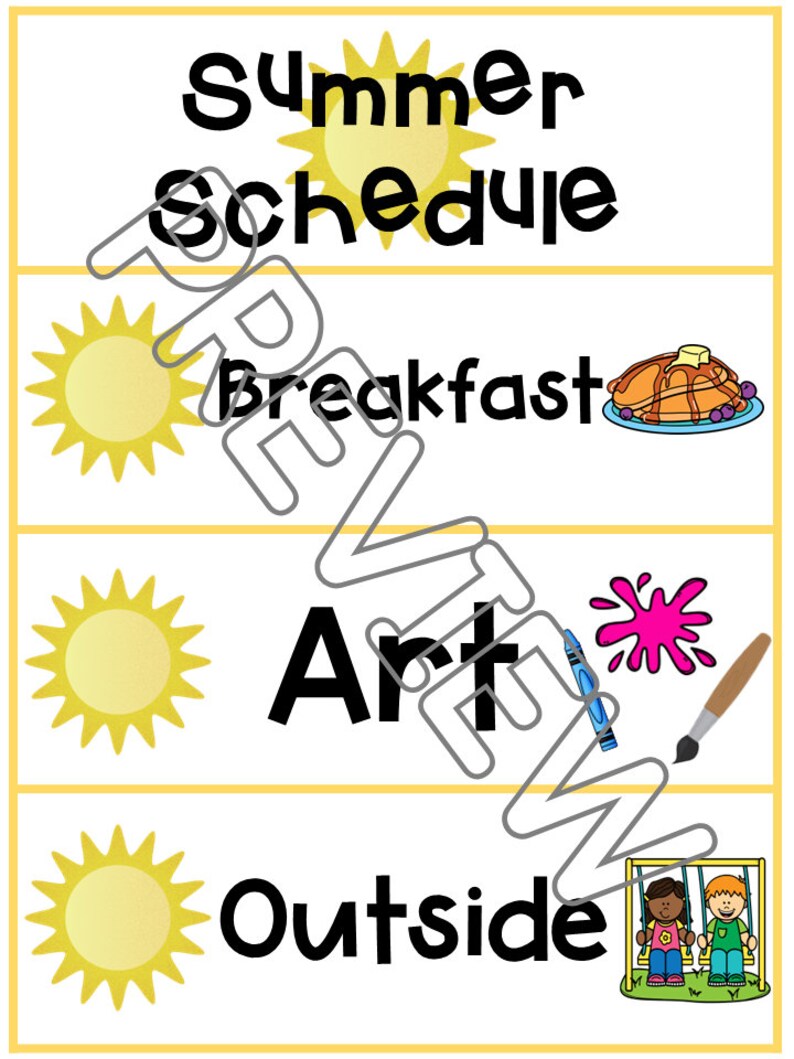 Printable Summer Picture Schedule Cards, Visual Schedule for Summer ...