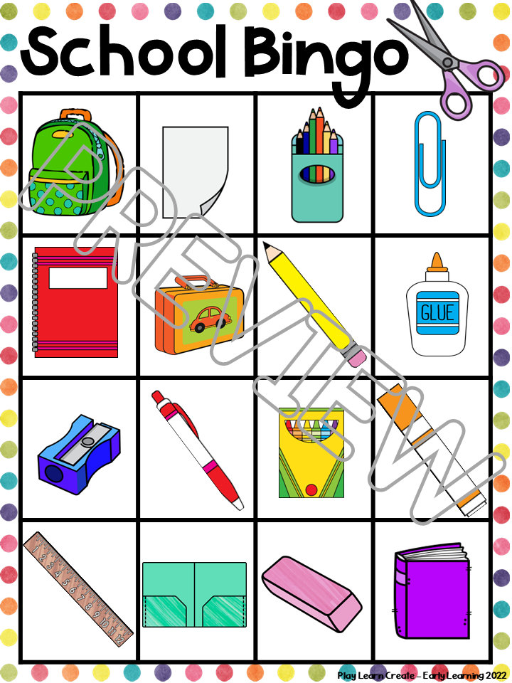 Back to School Bingo Game, School Themed Learning, Printable Bingo Game ...