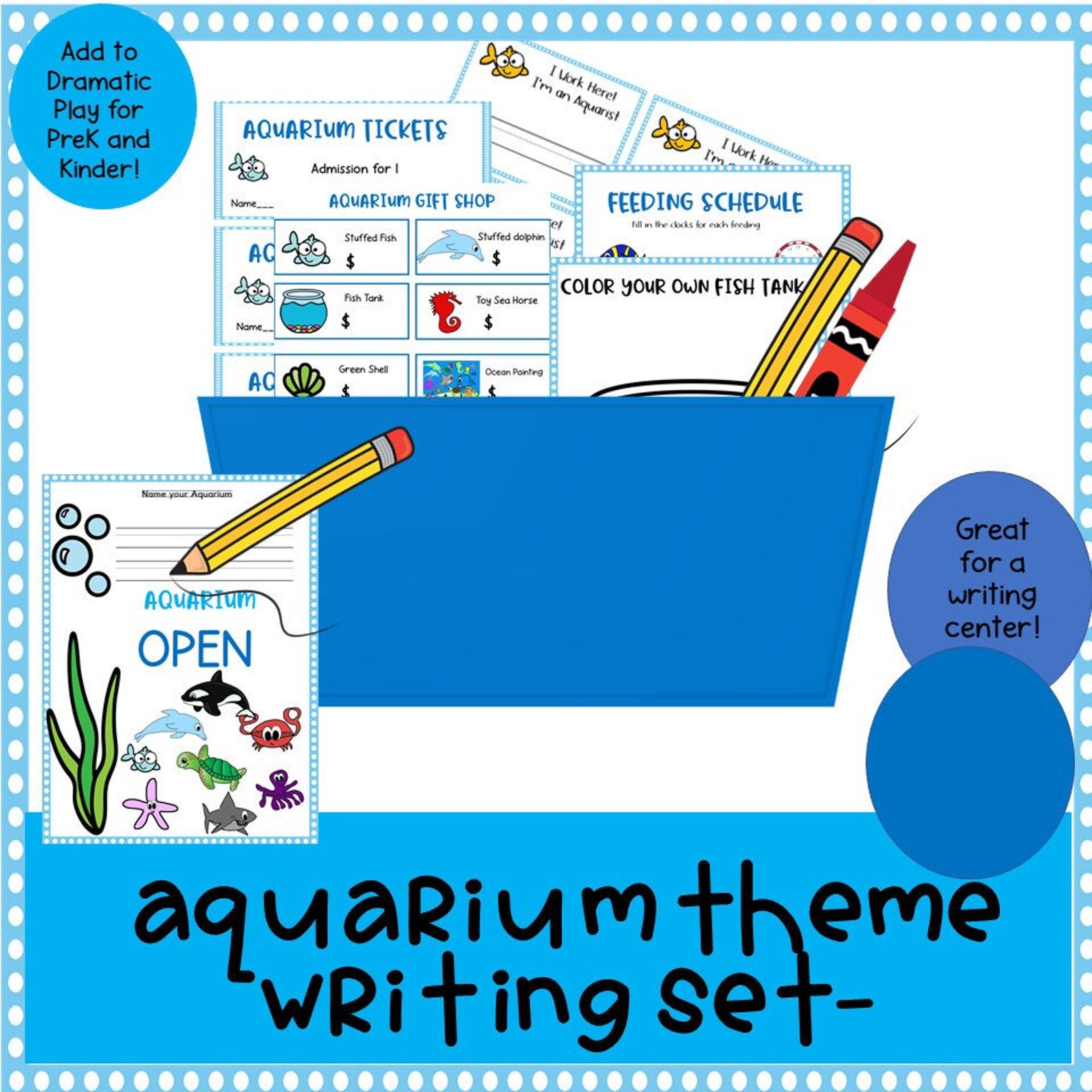 Writing Worksheets, Pretend Play Writing, Writing Basket, Aquarium ...
