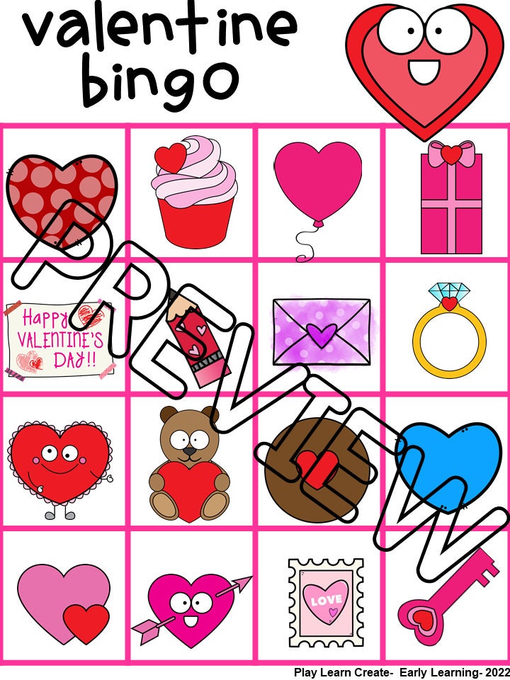 Valentine's Day Theme Bingo for Kids, Games for Toddlers, Valentine's ...