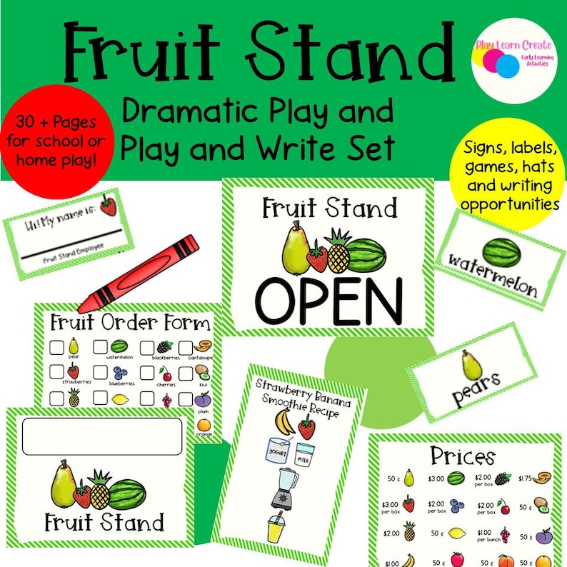 Dramatic Play Set, Pretend Play Set, Fruit Stand or Farmer's Market ...