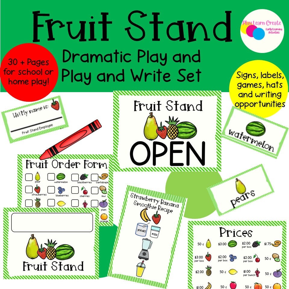 Dramatic Play Set, Pretend Play Set, Fruit Stand or Farmer's Market ...