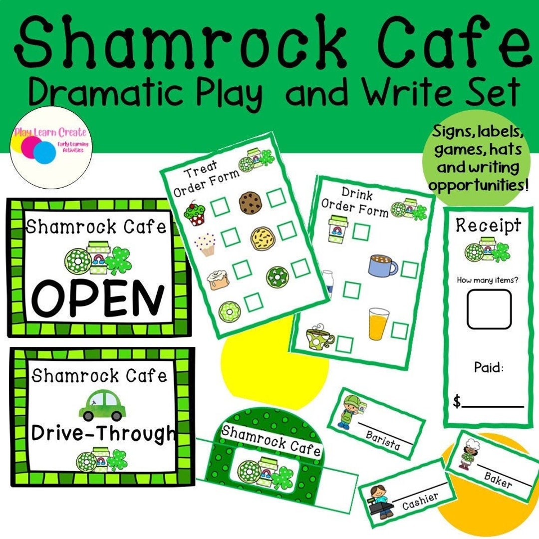 Shamrock Cafe Dramatic Play Set, St. Patrick's Day Pretend Play Set ...