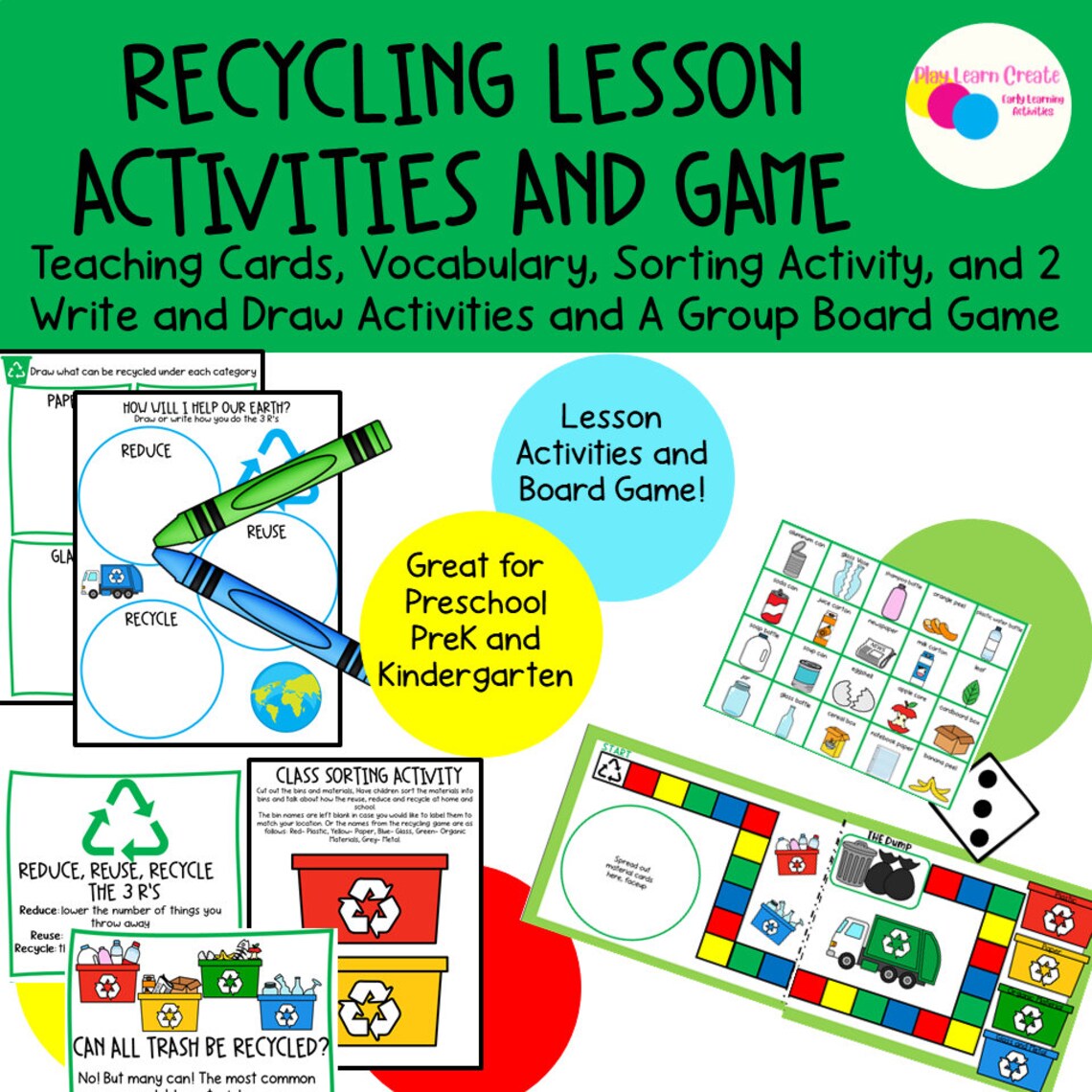 Recycling Learning Bundle, Printable Recycling Lesson, Preschool ...