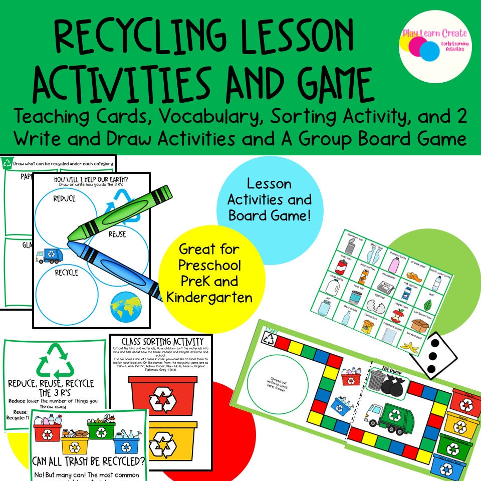 Recycling Learning Bundle, Printable Recycling Lesson, Preschool ...