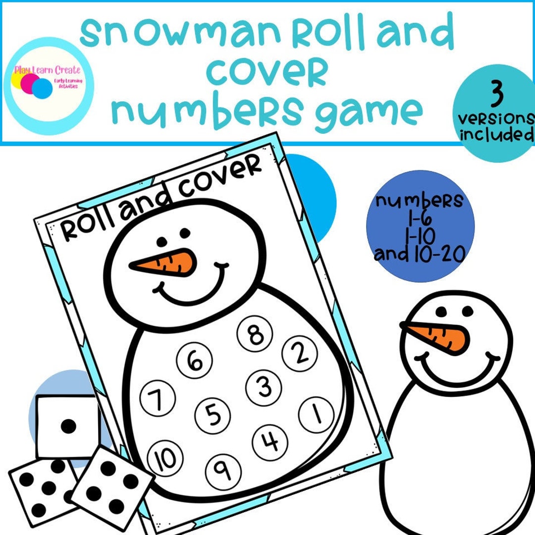 Snowman Theme Roll and Cover Game, Preschool Math, Kindergarten Math ...
