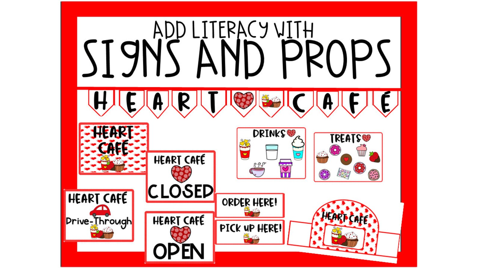Valentine's Day Dramatic Play Set, Heart Cafe Play, Pretend Play Coffee ...