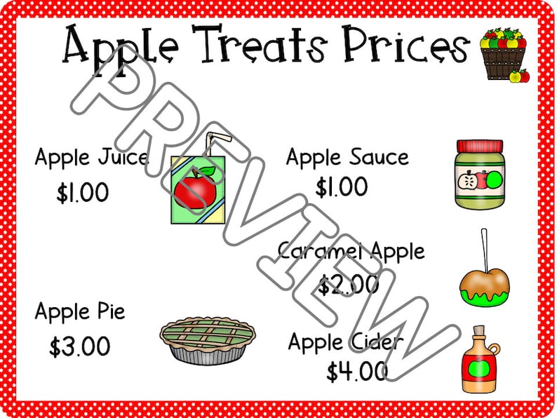 Apple Stand Dramatic Play Set, Printable Apple Activities, Dramatic ...