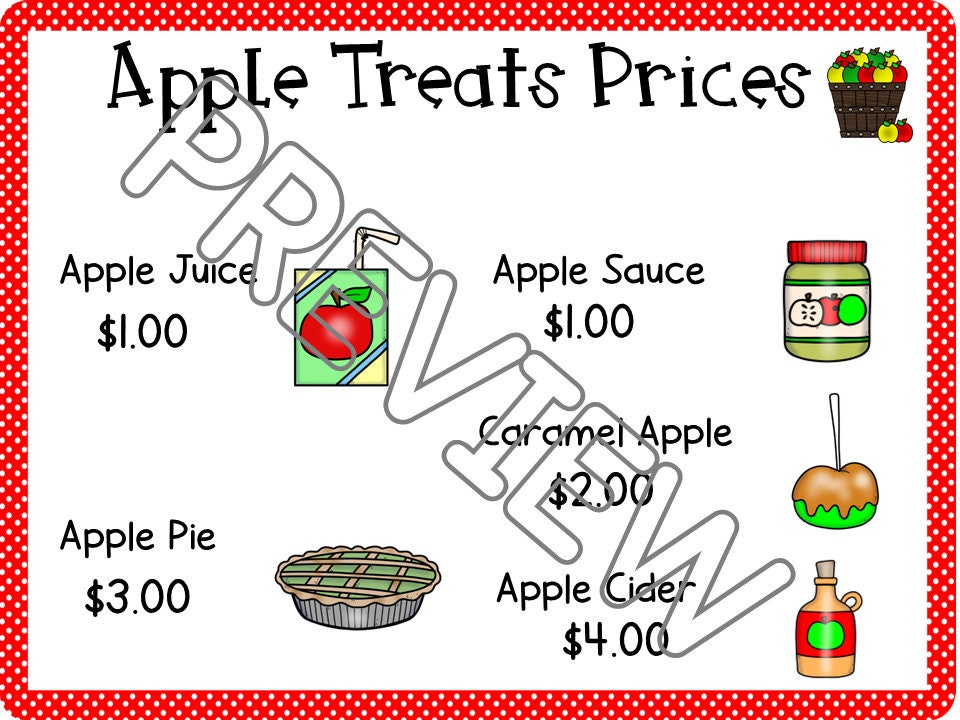 Apple Stand Dramatic Play Set, Printable Apple Activities, Dramatic ...