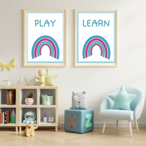 Printable Teal Rainbow Signs, Playroom Signs, Classroom Signs, Play ...