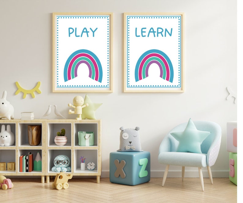 Printable Teal Rainbow Signs, Playroom Signs, Classroom Signs, Play ...