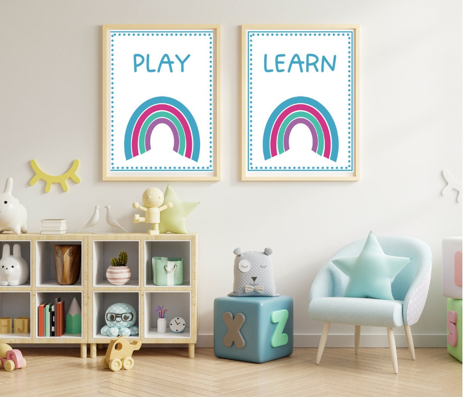 Printable Teal Rainbow Signs, Playroom Signs, Classroom Signs, Play ...