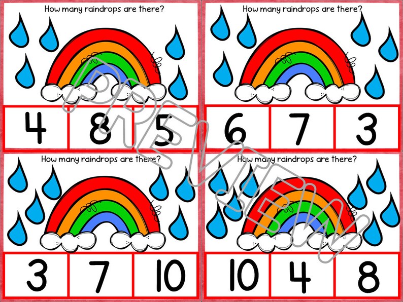 Rainbow, Spring Task Cards, Number Printables Activities, Preschool ...