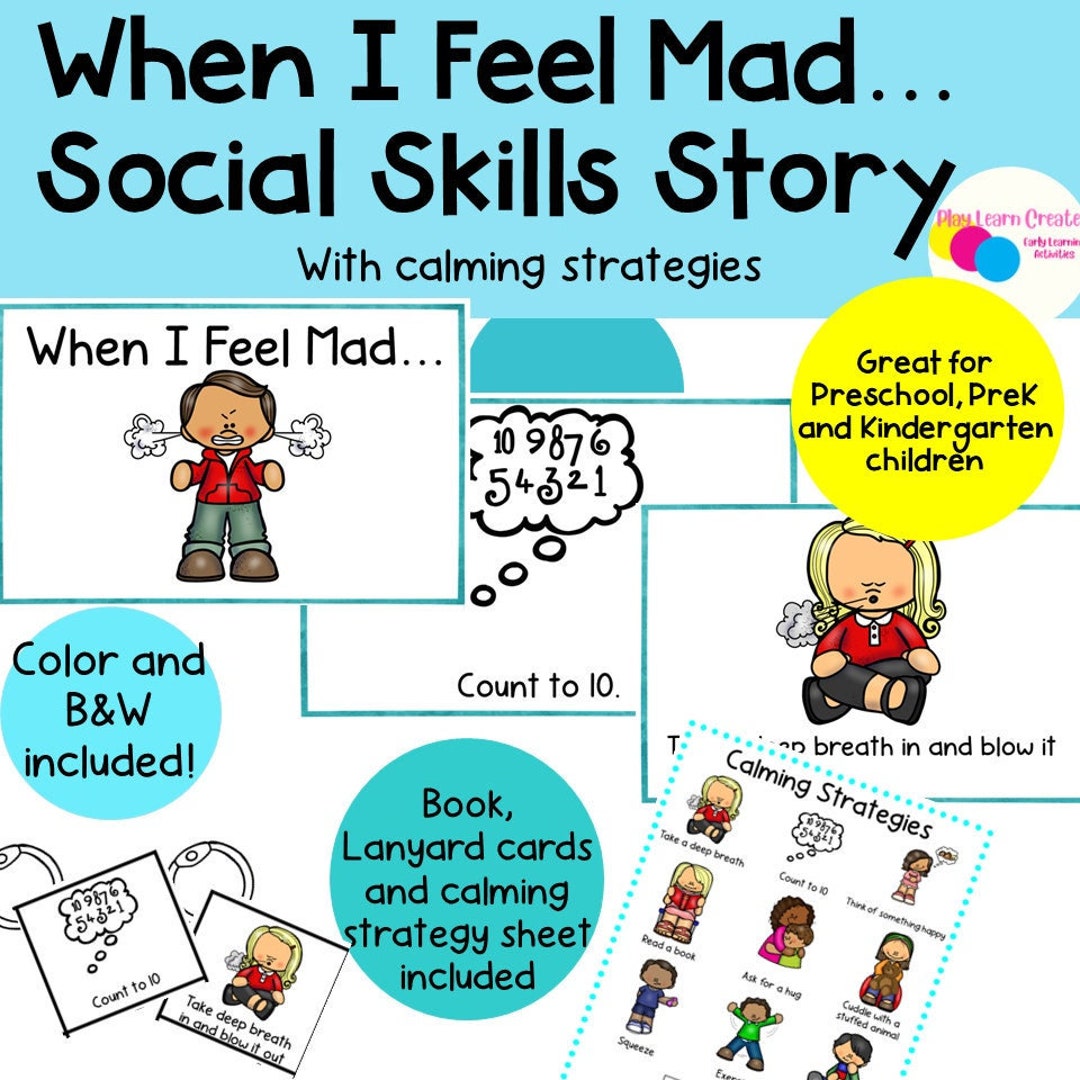 Printable Social Skills Story for Preschool, Feeling Mad, Calming ...