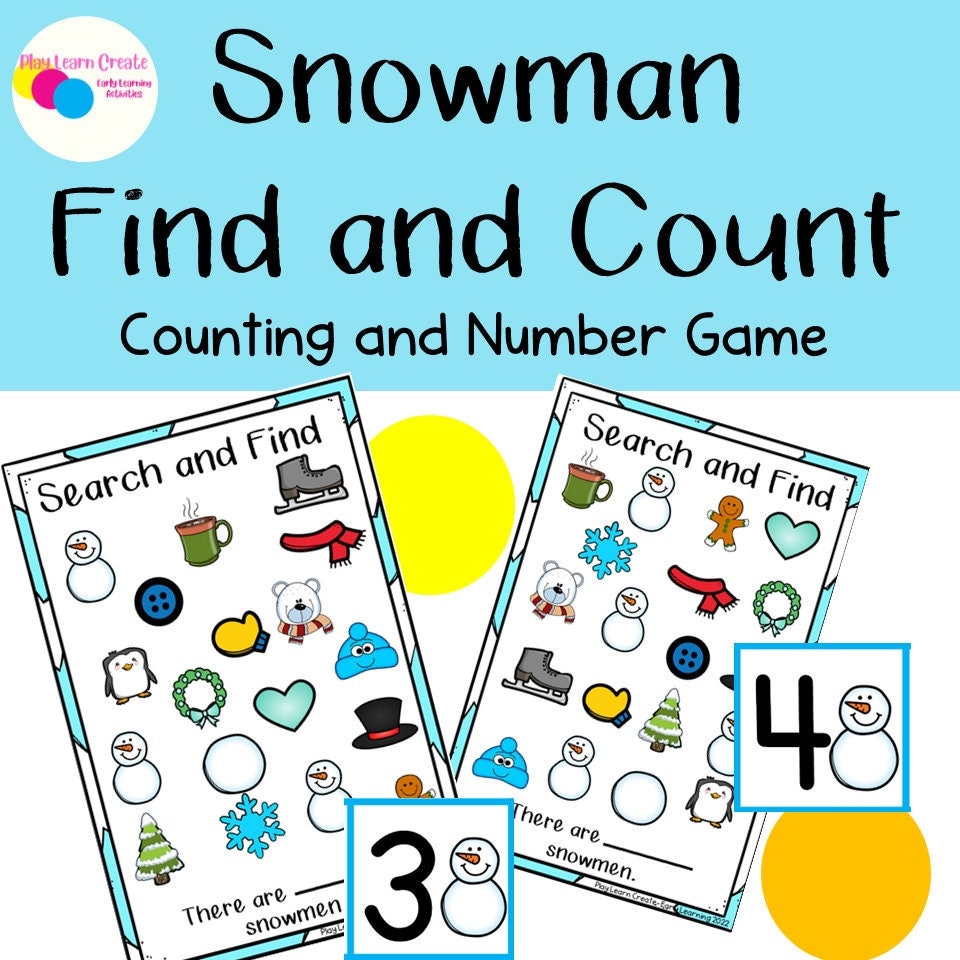 Snowman Theme Search and Count Game, Snowman Math Game, Snowman I Spy ...
