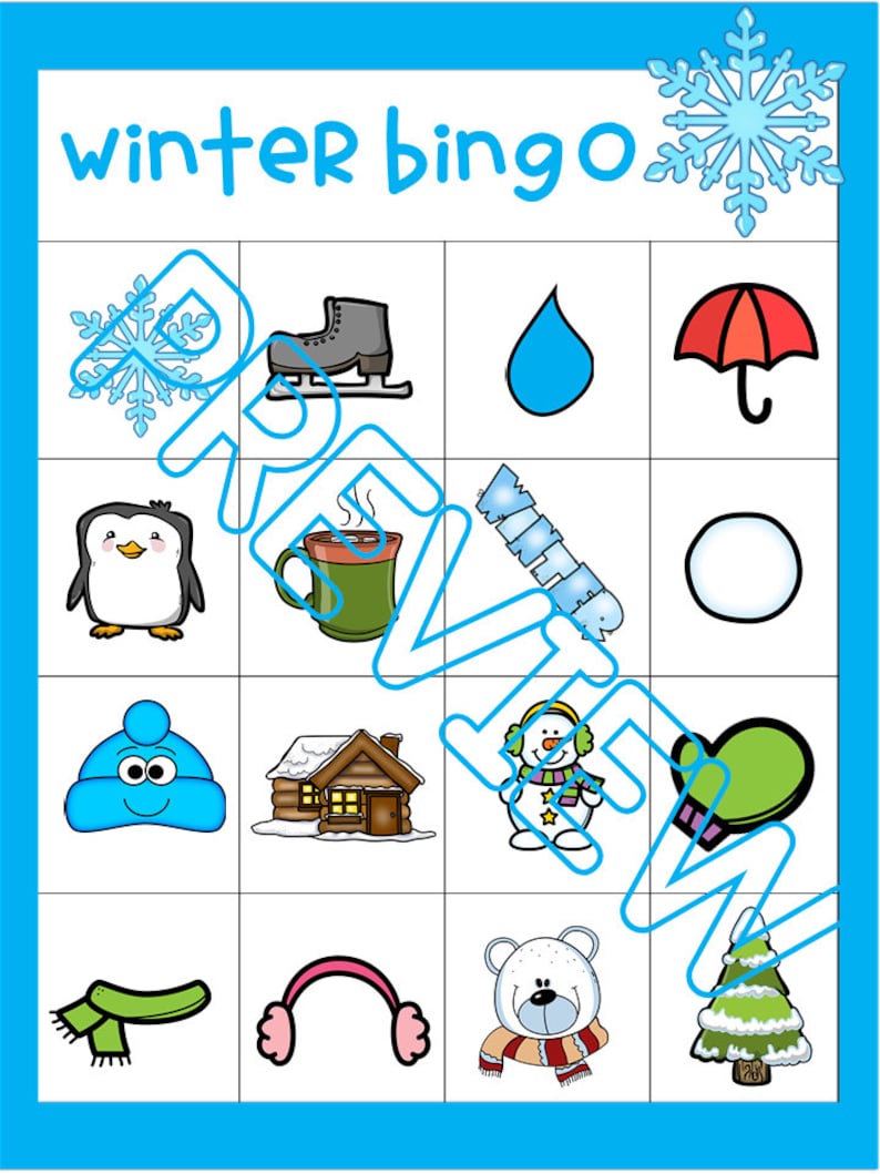 Winter Theme Bingo Game, Toddler Games, Preschool Games, Christmas ...