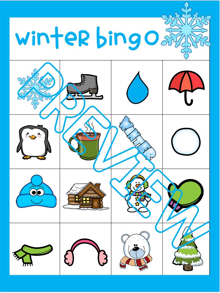 Winter Theme Bingo Game, Toddler Games, Preschool Games, Christmas ...