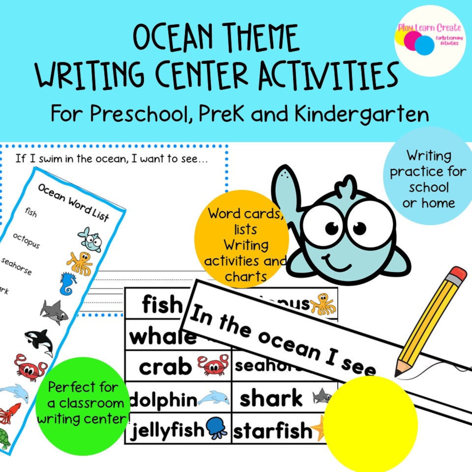 Printable Ocean Theme Learning, Ocean Theme Writing, Preschool Writing ...