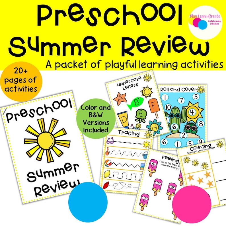 Preschool Summer Review Packet, Preschool Summer Activities, Preschool ...