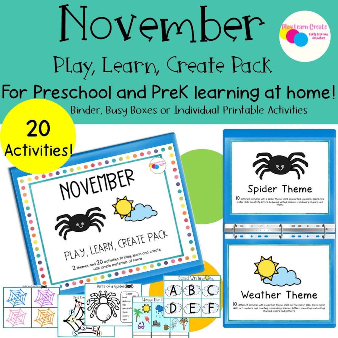 November Preschool Learning Binder, Spider Theme, Weather Theme ...