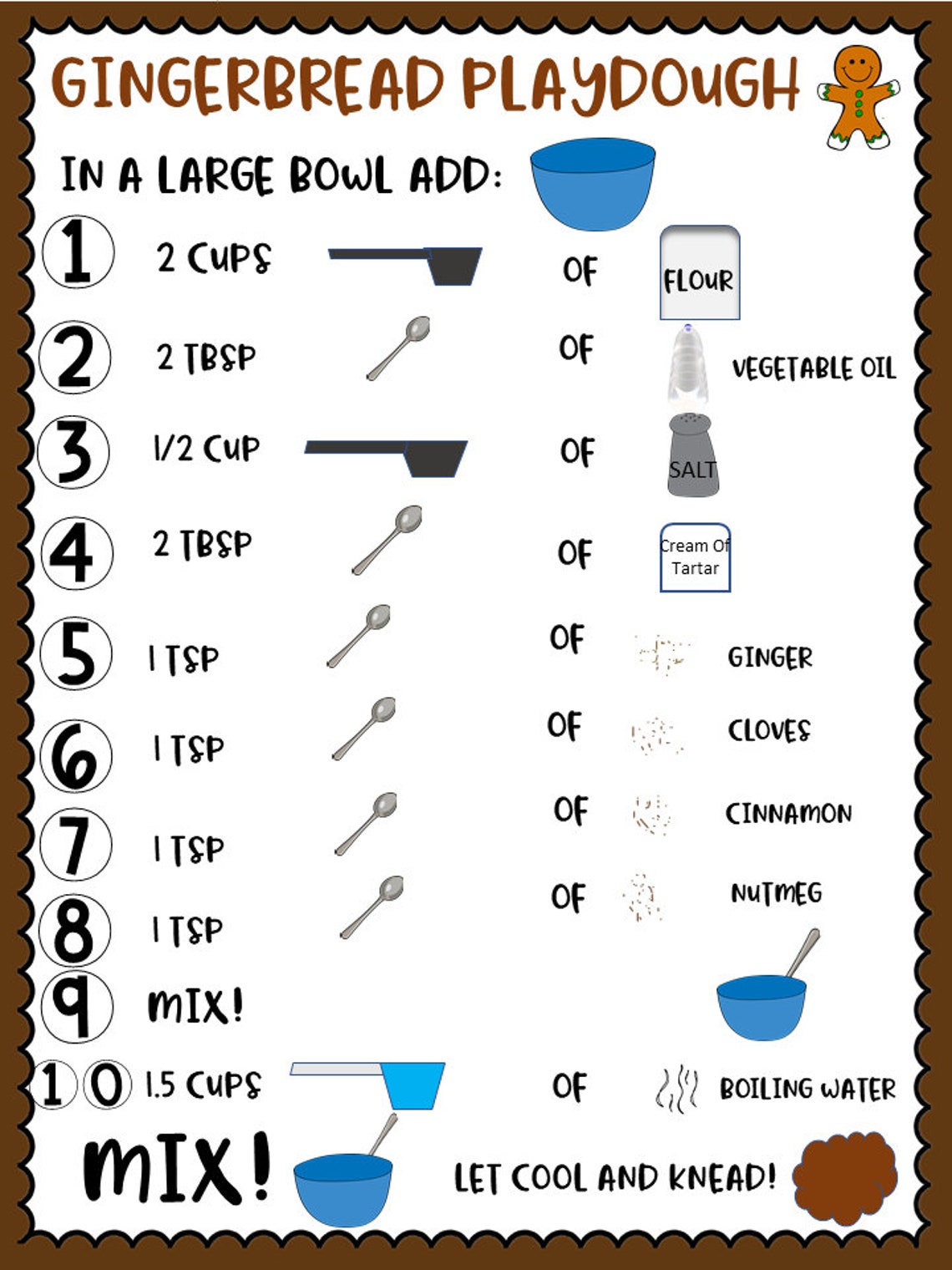 Playdough Recipe Printable Cards Gingerbread Playdough | Etsy