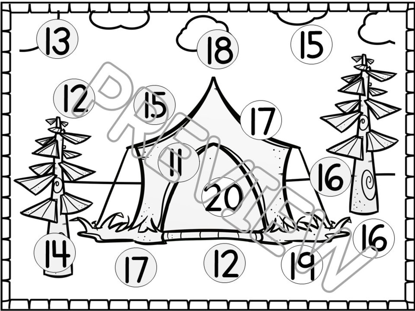 Printable Math Game for Preschool, Camping Theme Preschool, Camping ...