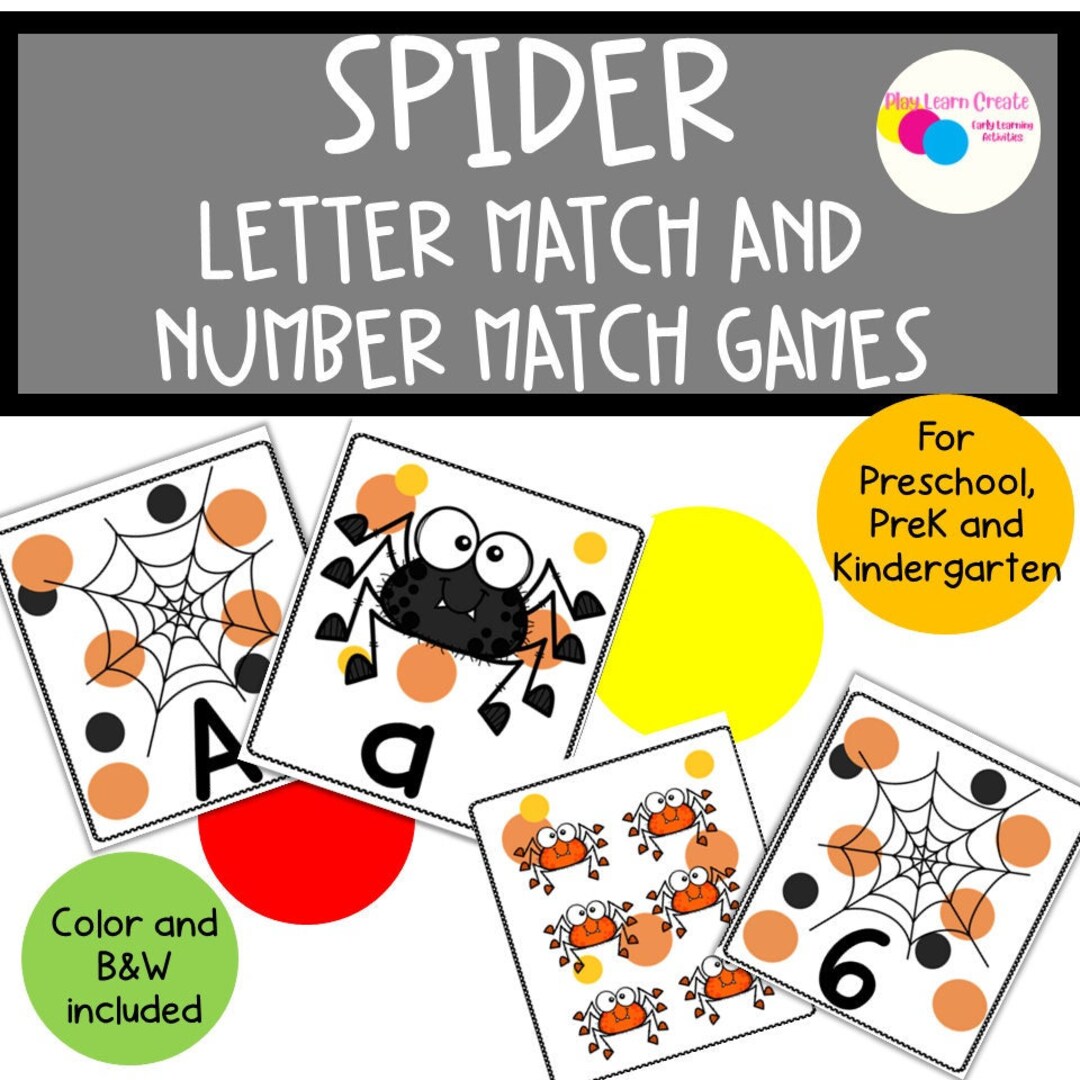 Spider Theme Letter Match and Number Match Cards, Halloween Literacy ...