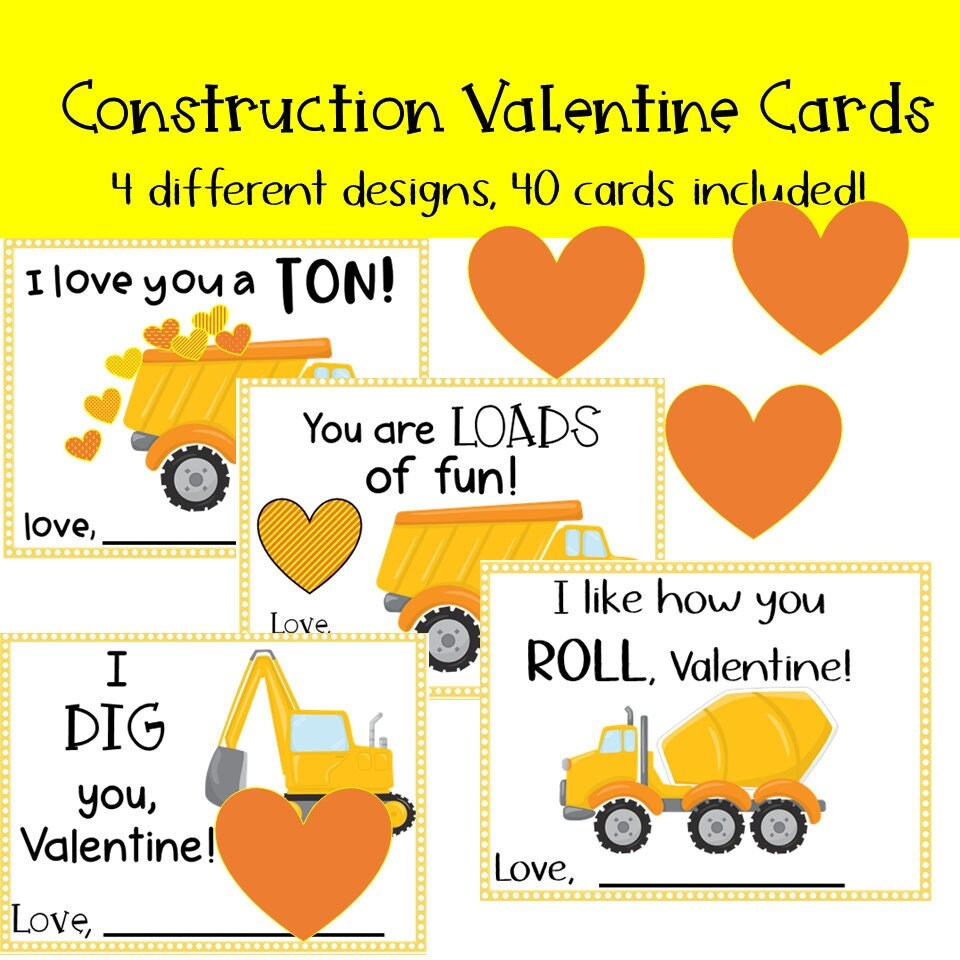 Construction Theme Valentine Cards, Valentine Tags, Printable, Dump ...