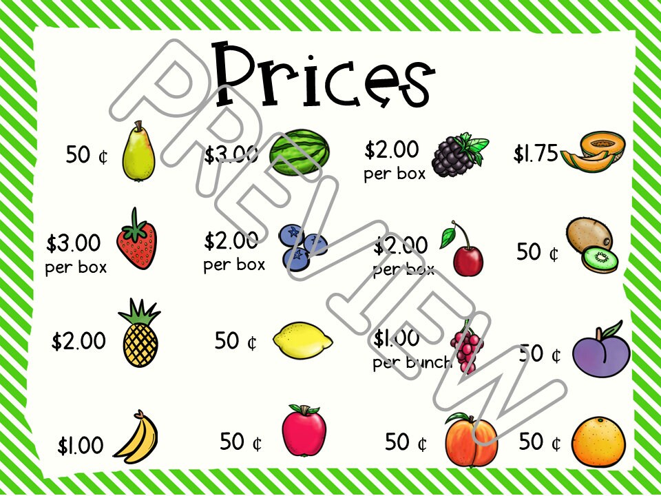 Dramatic Play Set, Pretend Play Set, Fruit Stand or Farmer's Market ...