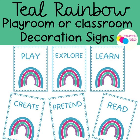 Printable Teal Rainbow Signs Playroom Signs Classroom Signs - Etsy