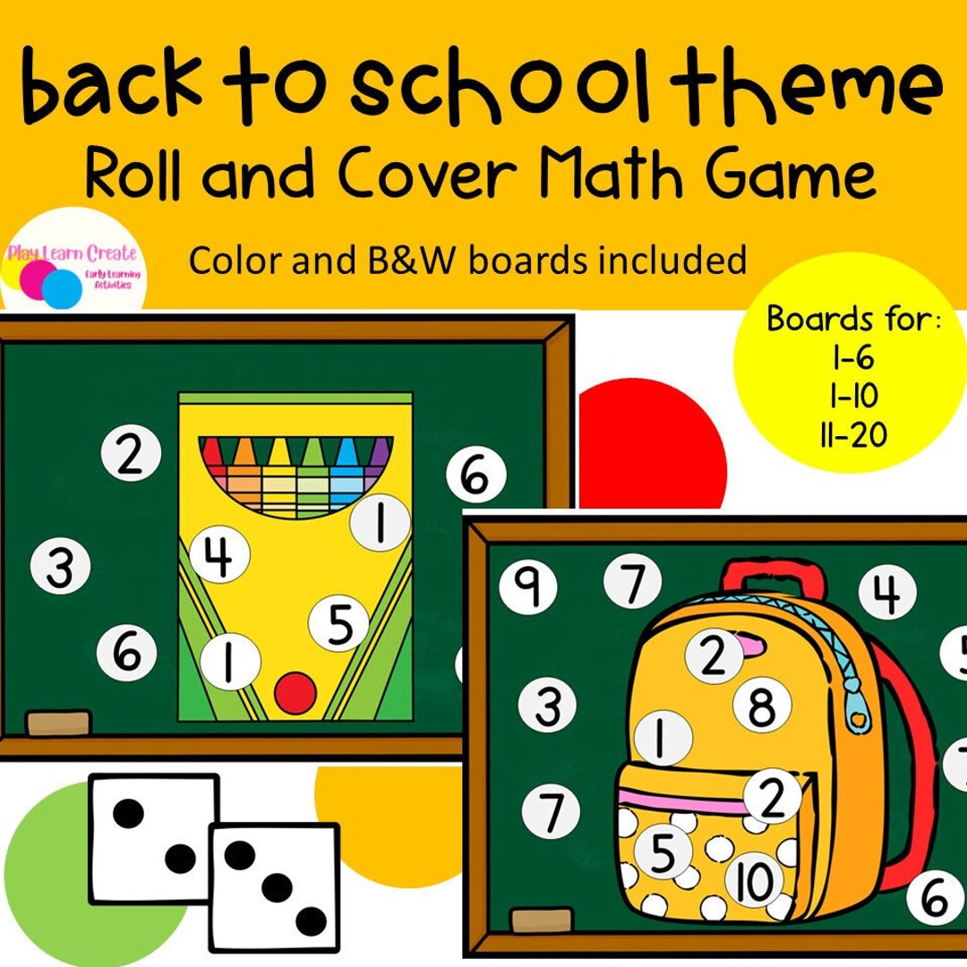 Back to School Math Game, Roll and Cover Math Game, Printable Preschool ...