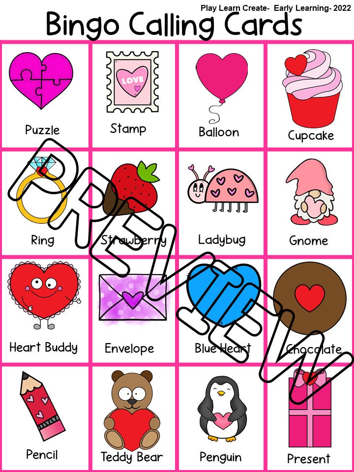 Valentine's Day Theme Bingo for Kids, Games for Toddlers, Valentine's ...